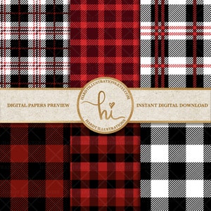 Red Buffalo Plaid Digital Paper, Buffalo Check Design, Christmas Plaid ...