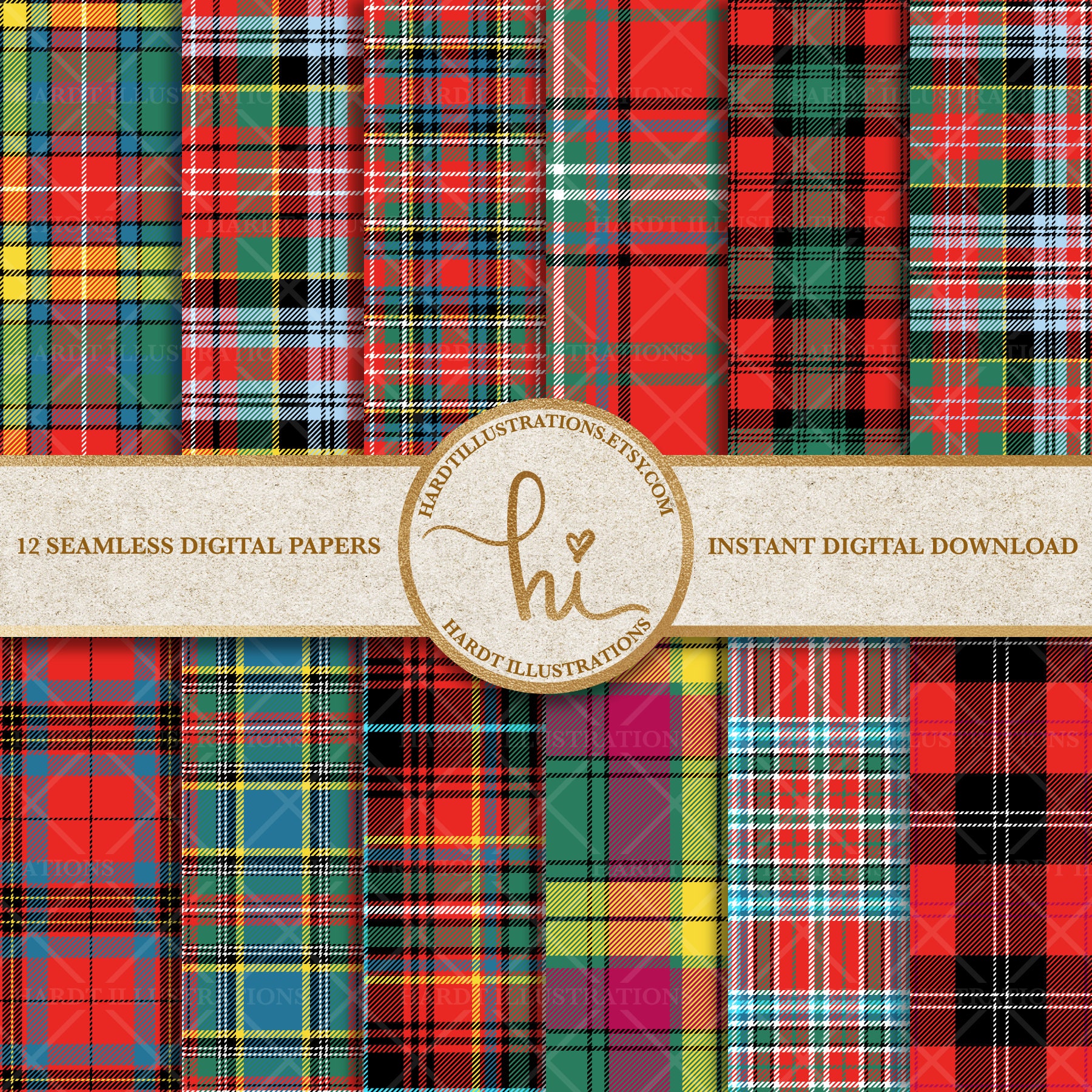 Ancient Tartan Digital Paper Red Plaid Check Pattern | Etsy