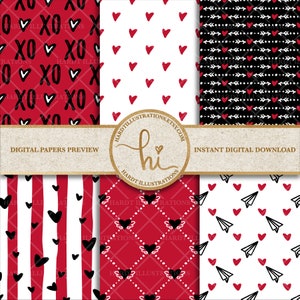 Red Love Digital Paper, Valentine Digital Paper, Valentine's Day Design ...