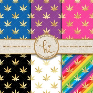 Rainbow Marijuana Digital Paper, Colorful Cannabis Background, Funky ...