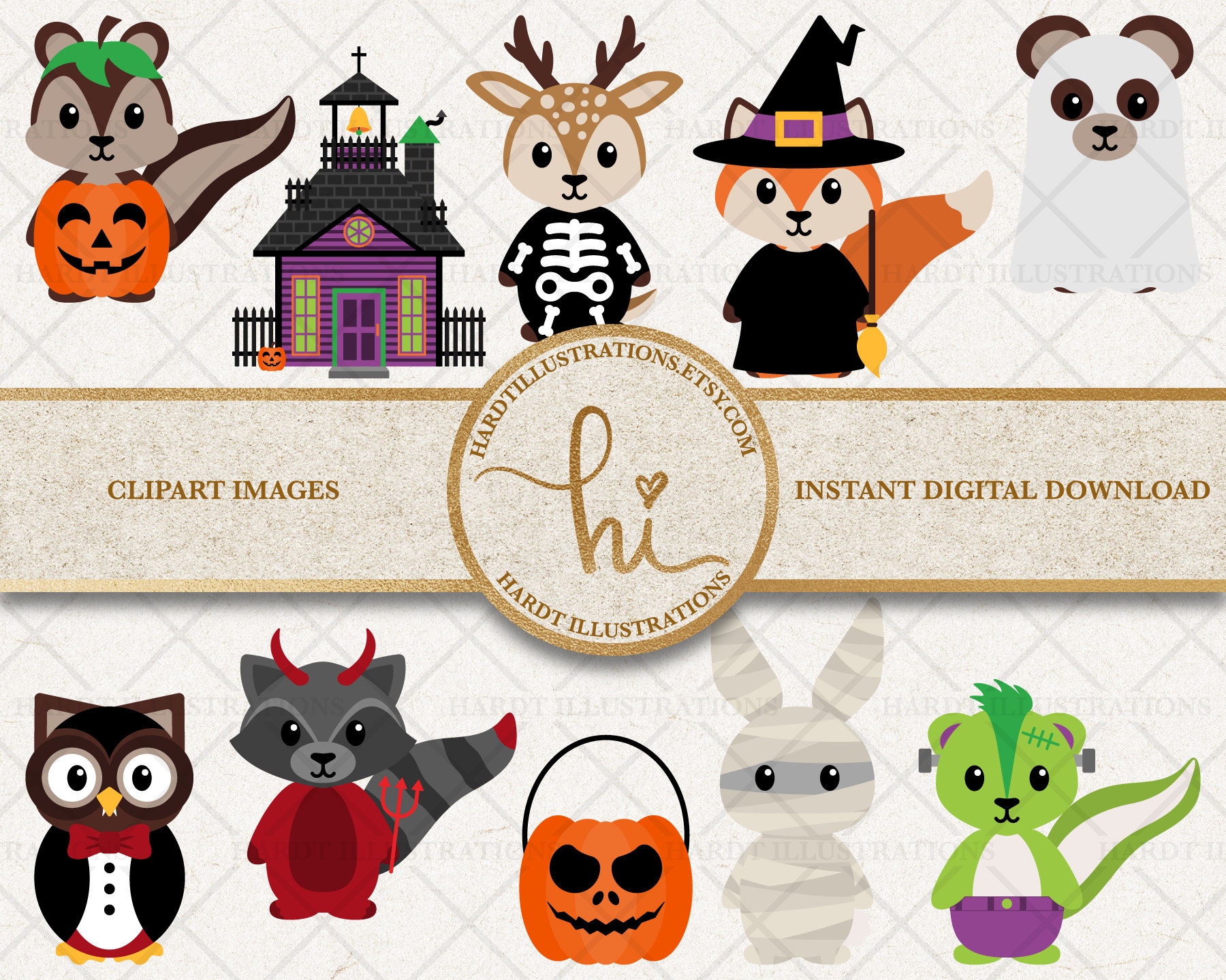 Halloween Woodland Animals Clipart Halloween Clip Art | Etsy