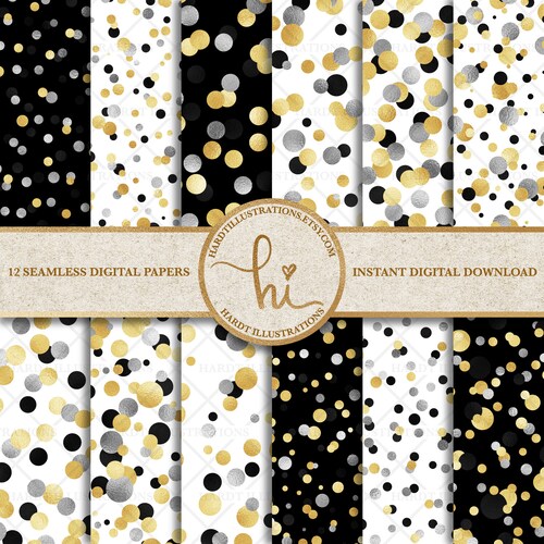 Gold Silver & Black Confetti Digital Paper Confetti | Etsy