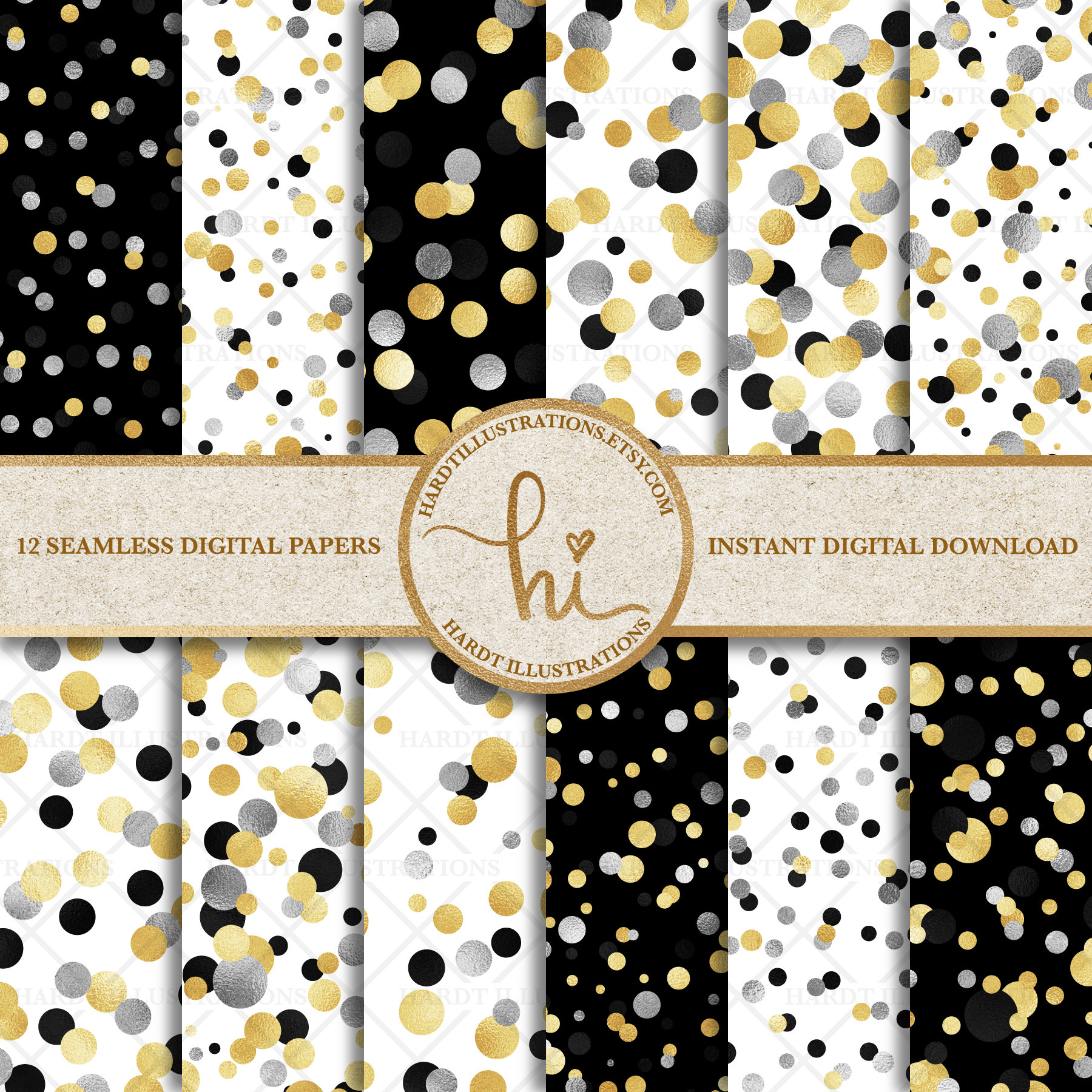 Gold Silver & Black Confetti Digital Paper Confetti - Etsy