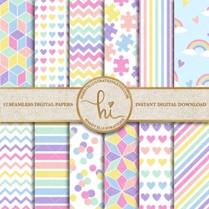 Pastel Rainbow Digital Paper, Colorful Rainbow Pattern, Geometric ...
