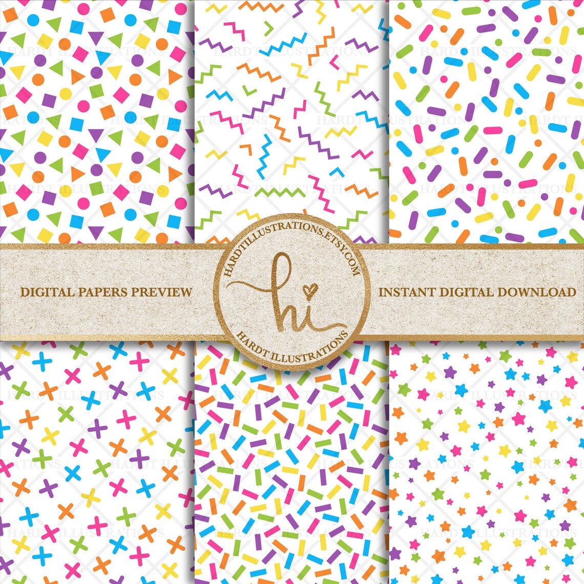 Bright Rainbow Confetti Digital Paper Confetti Background | Etsy