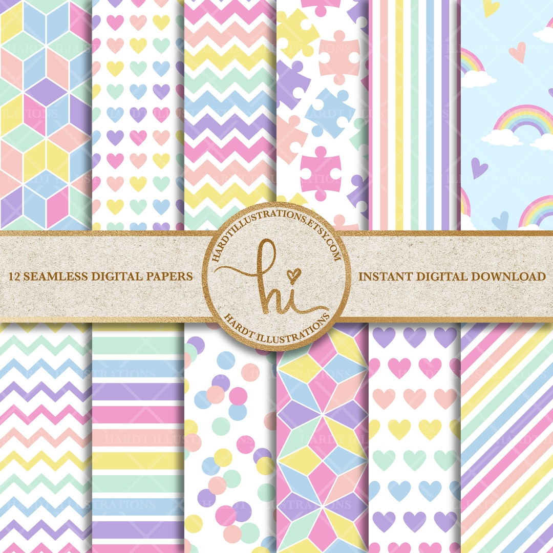 Pastel Rainbow Digital Paper, Colorful Rainbow Pattern, Geometric ...