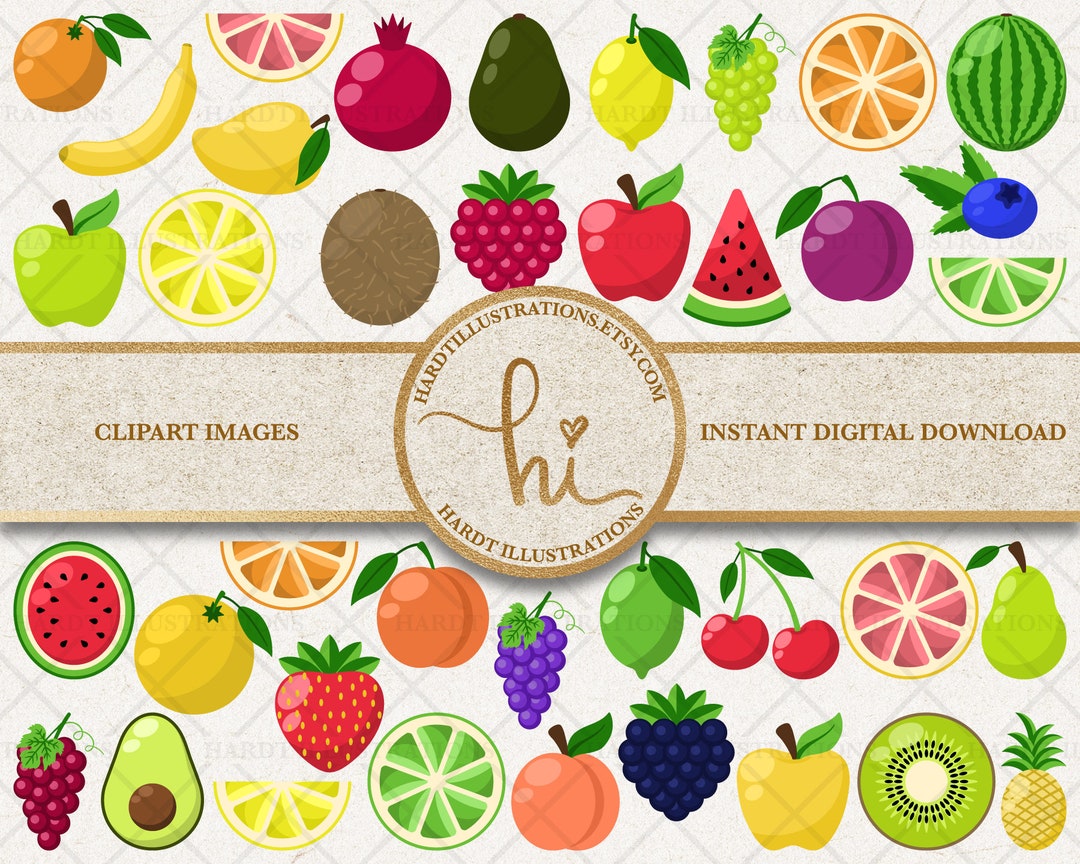 Fruit Clipart, Fruits Clip Art, Citrus Tutti Frutti, Raspberry Apple ...