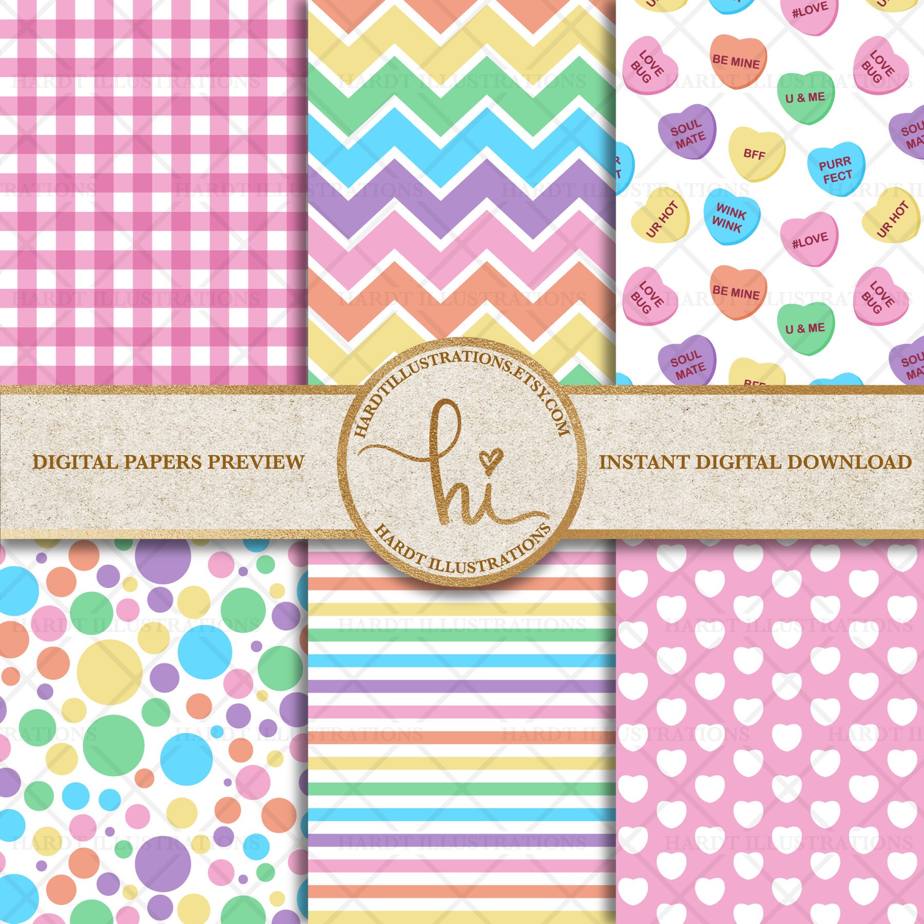Candy Heart Digital Paper Valentine Digital Paper - Etsy