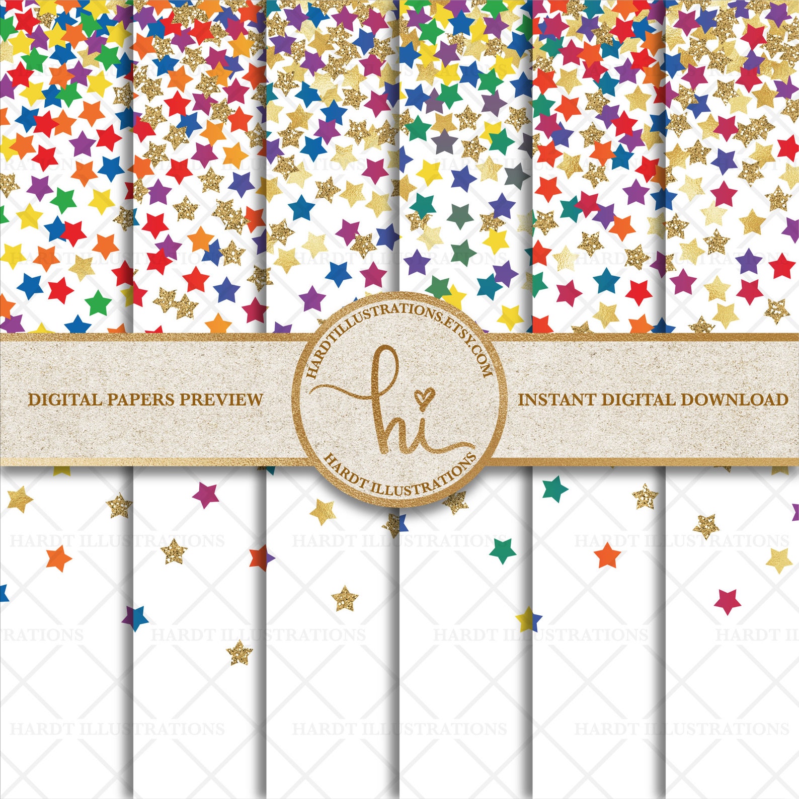 Rainbow Star Confetti Digital Paper Falling Confetti | Etsy