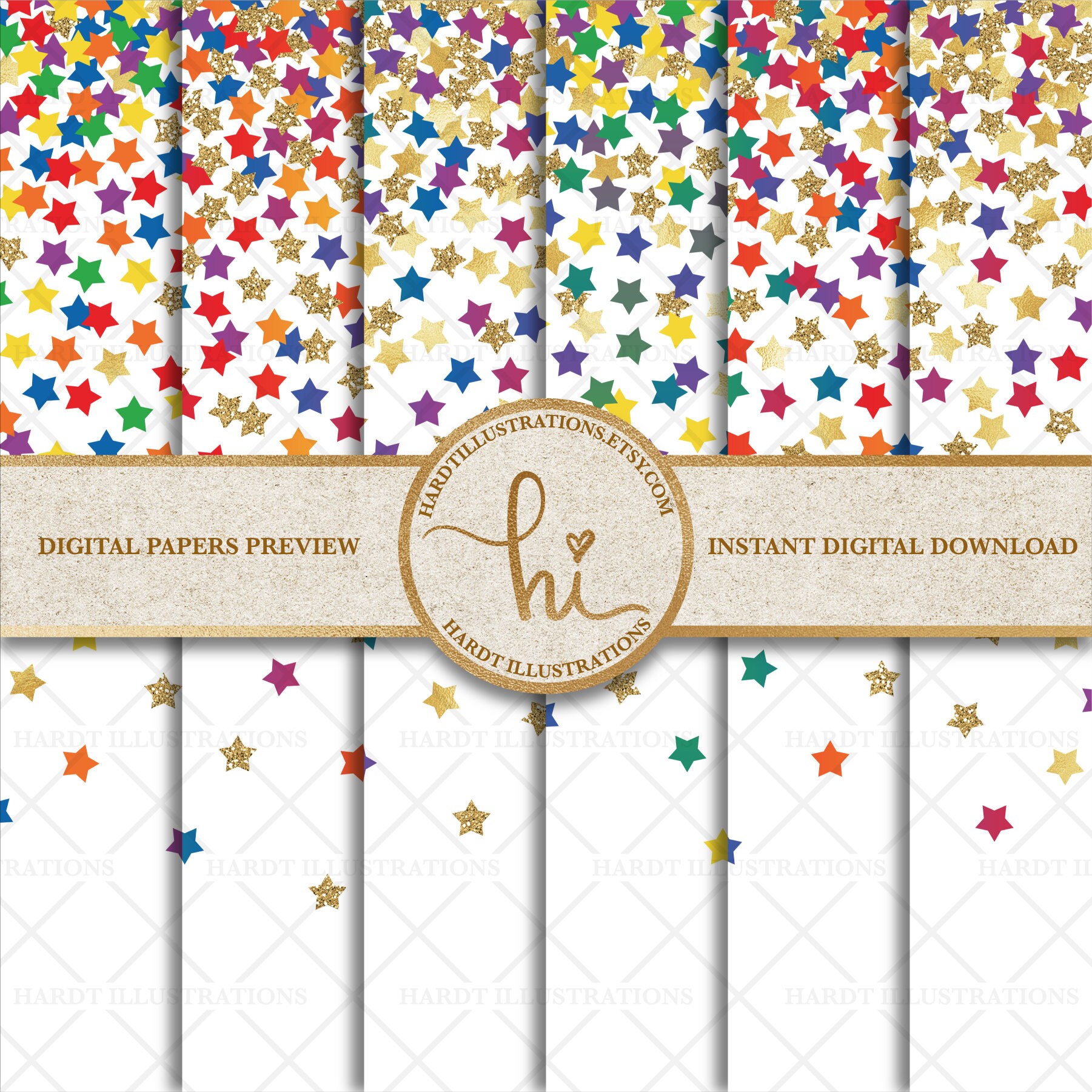 Rainbow Star Confetti Digital Paper Falling Confetti | Etsy