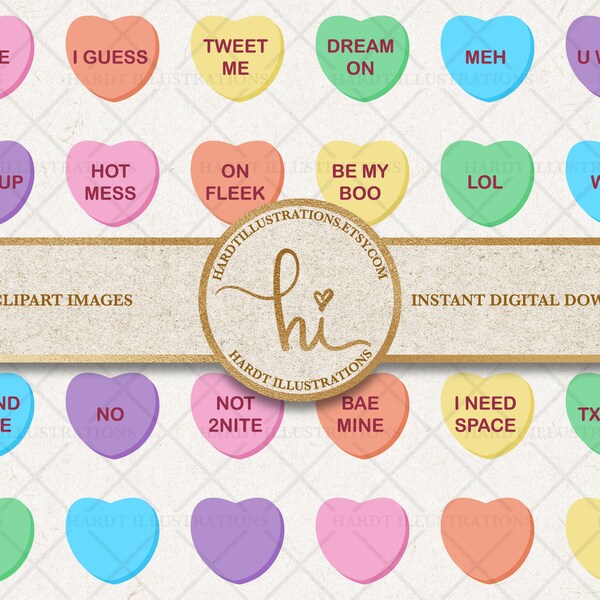Conversation Hearts Clipart - Etsy