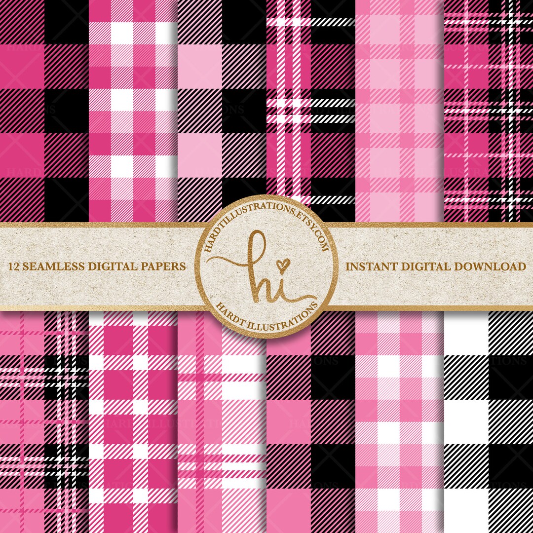 Pink Buffalo Plaid Digital Paper, Buffalo Check Design, Valentine's Day ...
