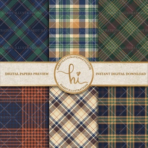 Cozy Fall Plaid Digital Paper, Checkered Design, Vintage Plaid Check ...