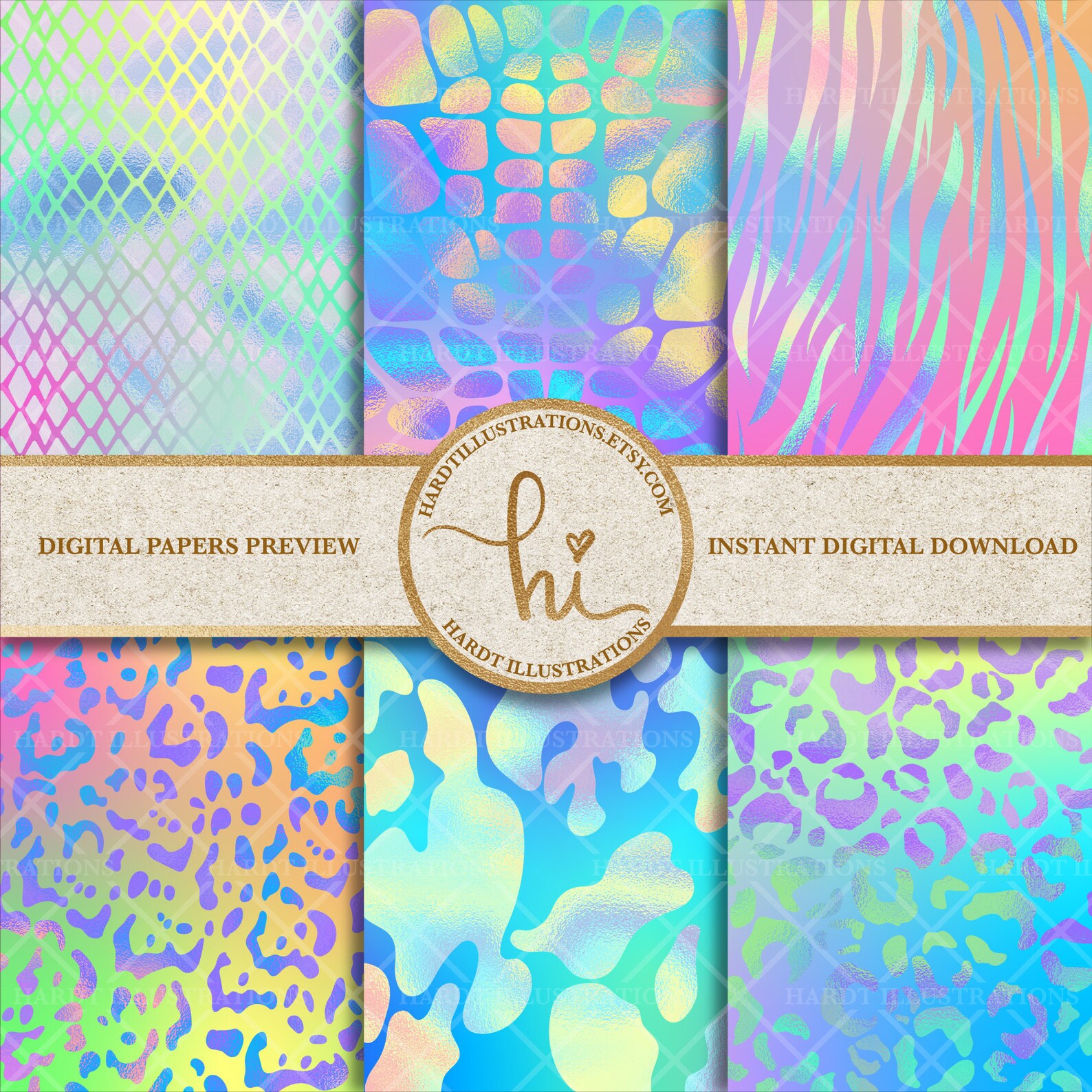 Holographic Animal Print Digital Paper Neon Rainbow Digital | Etsy