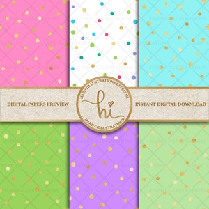Bright Confetti Digital Paper, Gold Polka Dots, Confetti Background ...