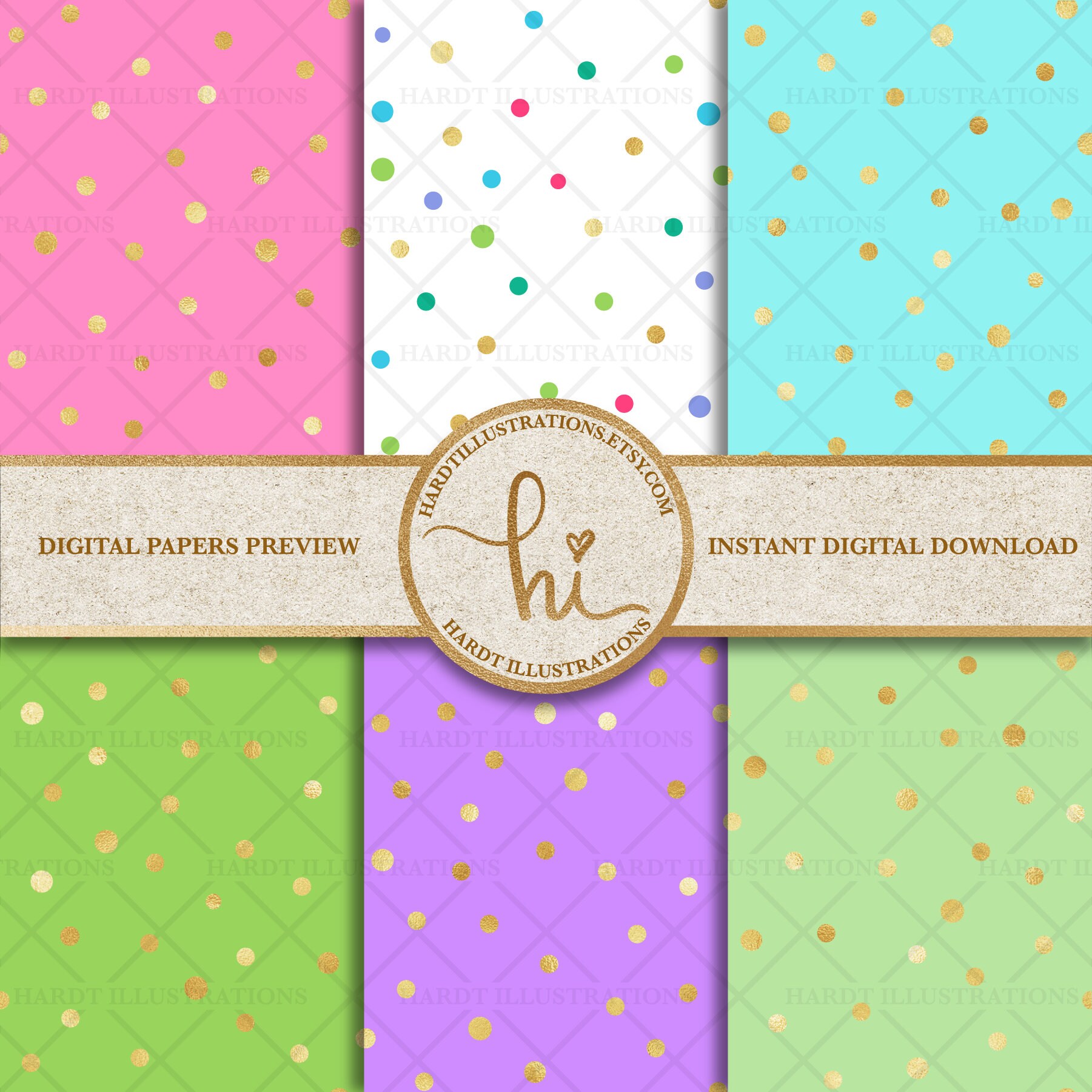 Bright Confetti Digital Paper Gold Polka Dots Confetti | Etsy