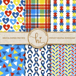 Autism Digital Paper, Autism Awareness Day, World Autism Month, Jigsaw ...