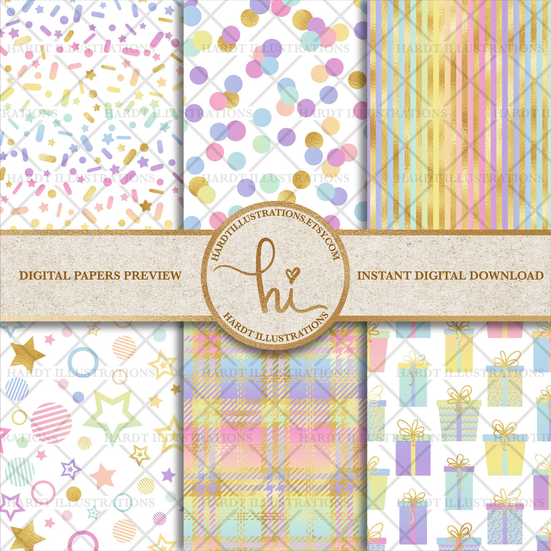 Pastel Rainbow Birthday Digital Paper Colorful Party Designs | Etsy