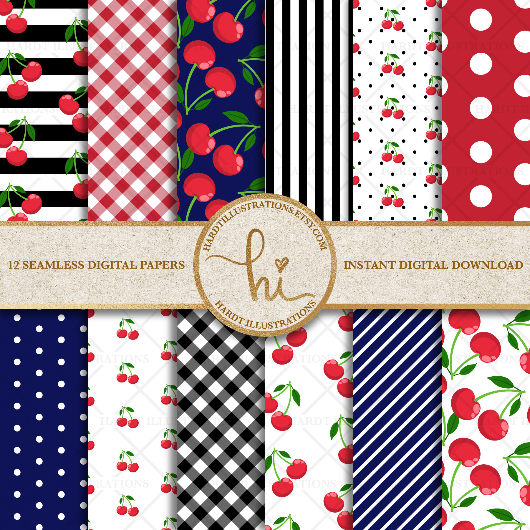 Cherry Digital Paper Retro Cherries Pattern Fruit Digital | Etsy New ...