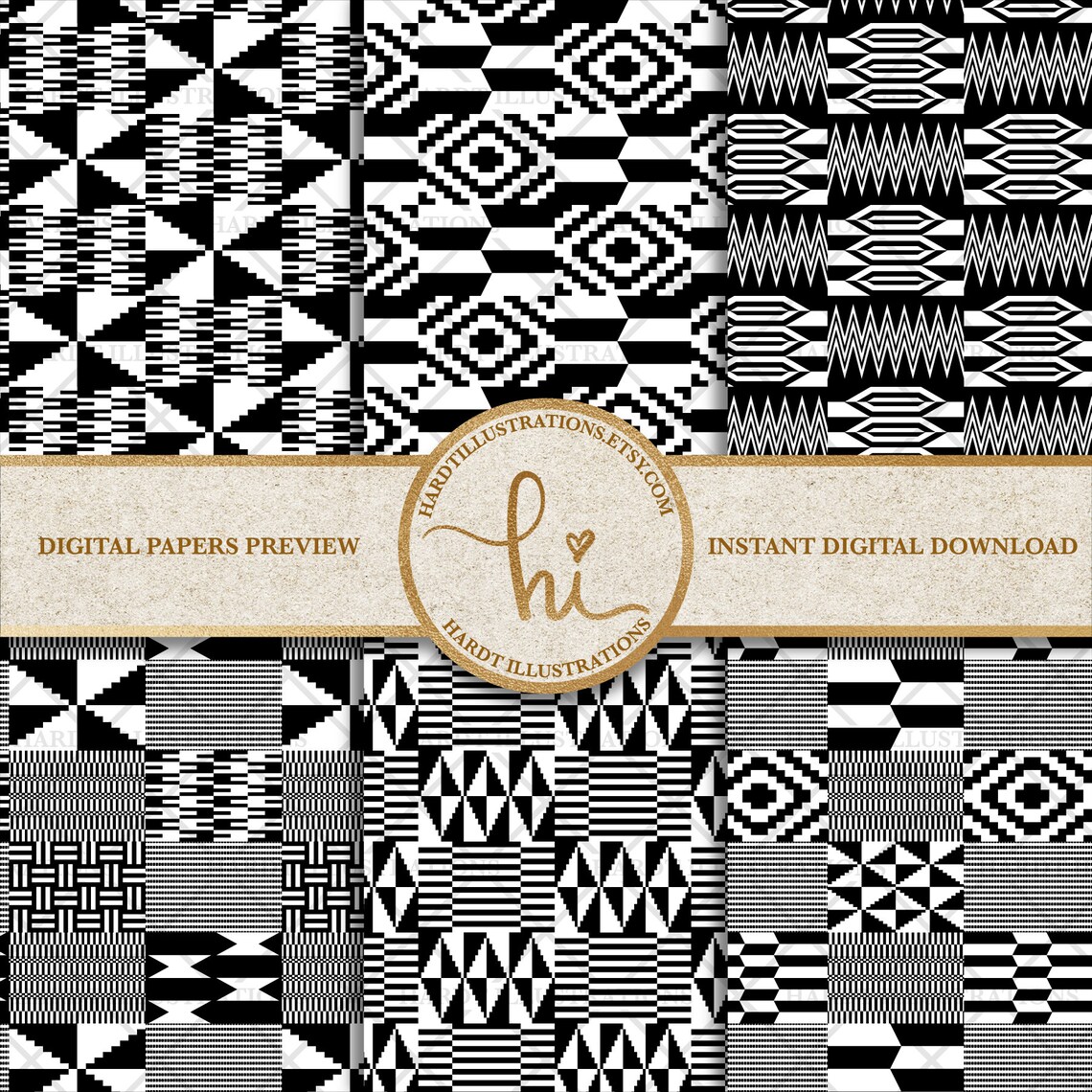 Black and White Kente Digital Paper African Kente Cloth - Etsy