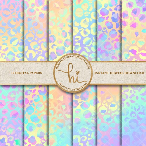 Holographic Leopard Print Digital Paper Neon Rainbow Digital - Etsy