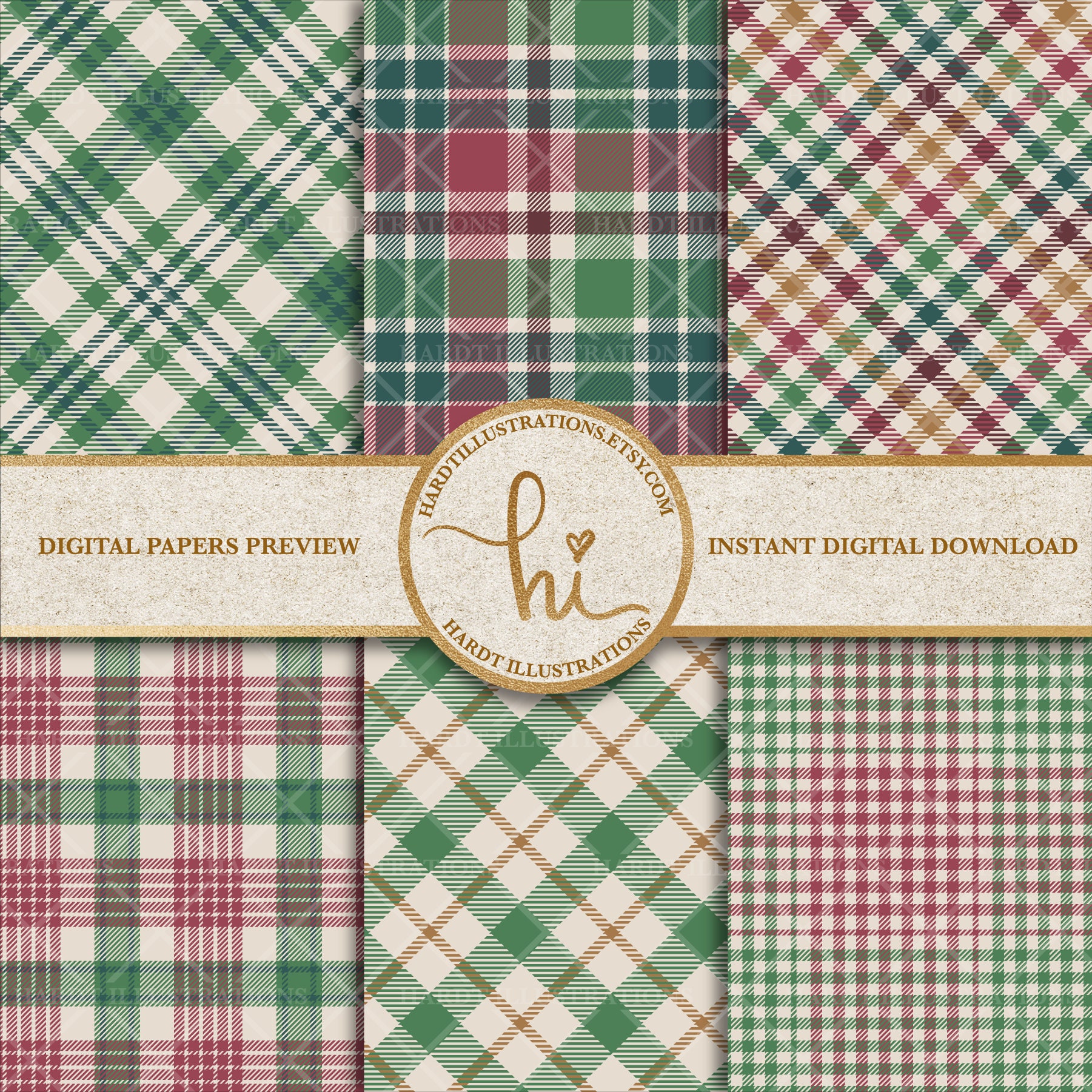 Vintage Christmas Plaid Digital Paper Checkered Design | Etsy