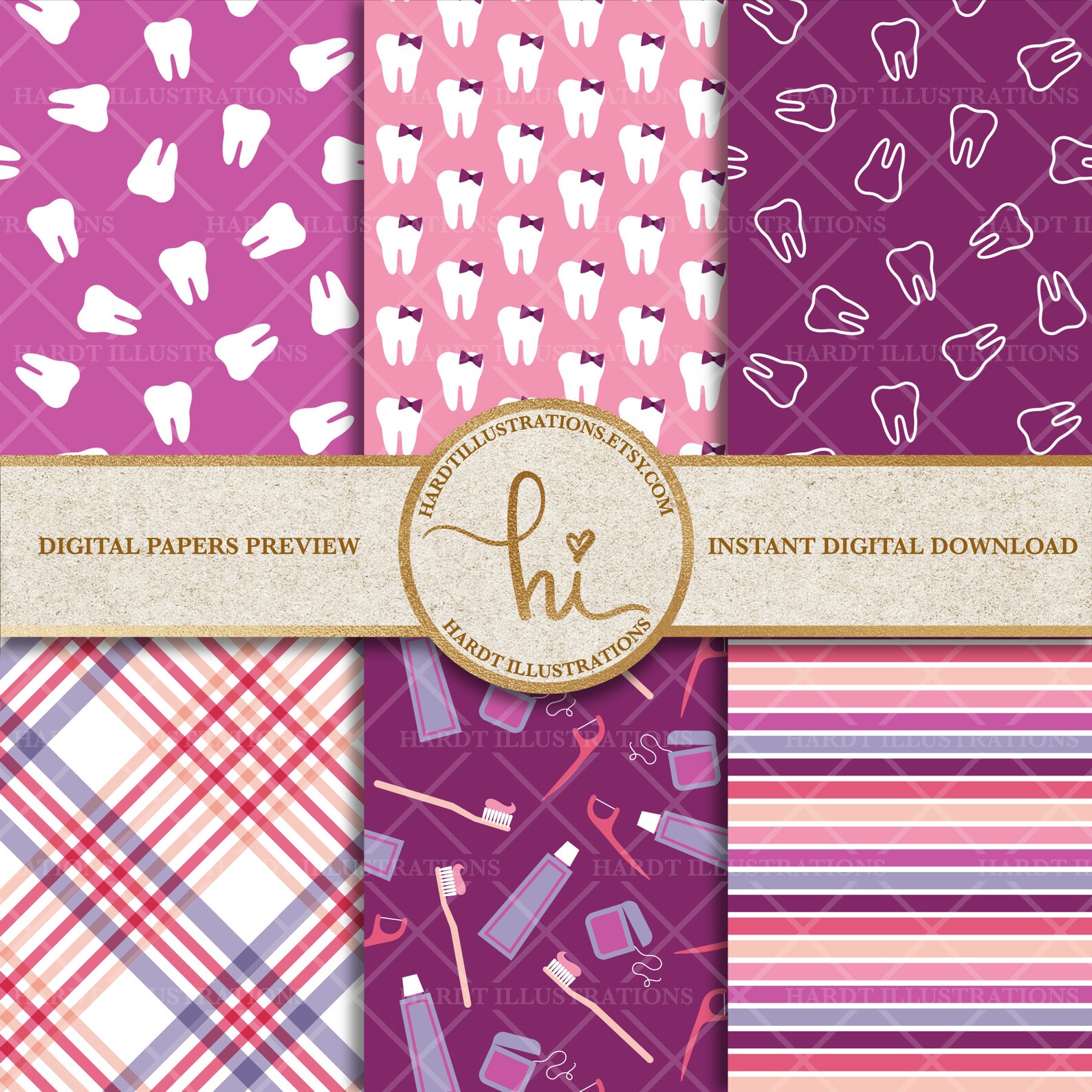 Pink Dental Digital Paper Teeth Digital Paper Tooth Fairy | Etsy