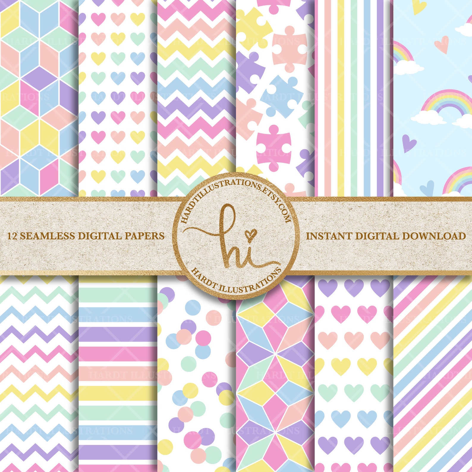 Pastel Rainbow Digital Paper Colorful Rainbow Pattern | Etsy