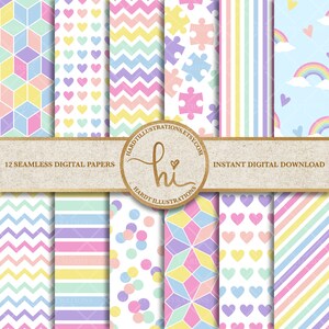 Pastel Rainbow Digital Paper, Colorful Rainbow Pattern, Geometric ...