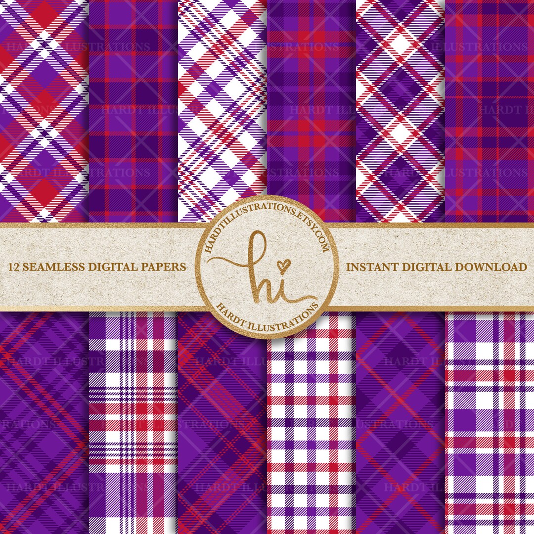 Purple Plaid Digital Paper, Valentine Checkered Plaid, Valentine's Day Check Texture, Red Tartan ...
