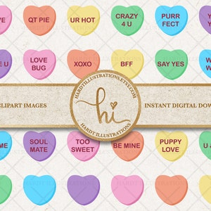 Classic Candy Heart Clipart, Conversation Hearts, Valentine Clipart ...