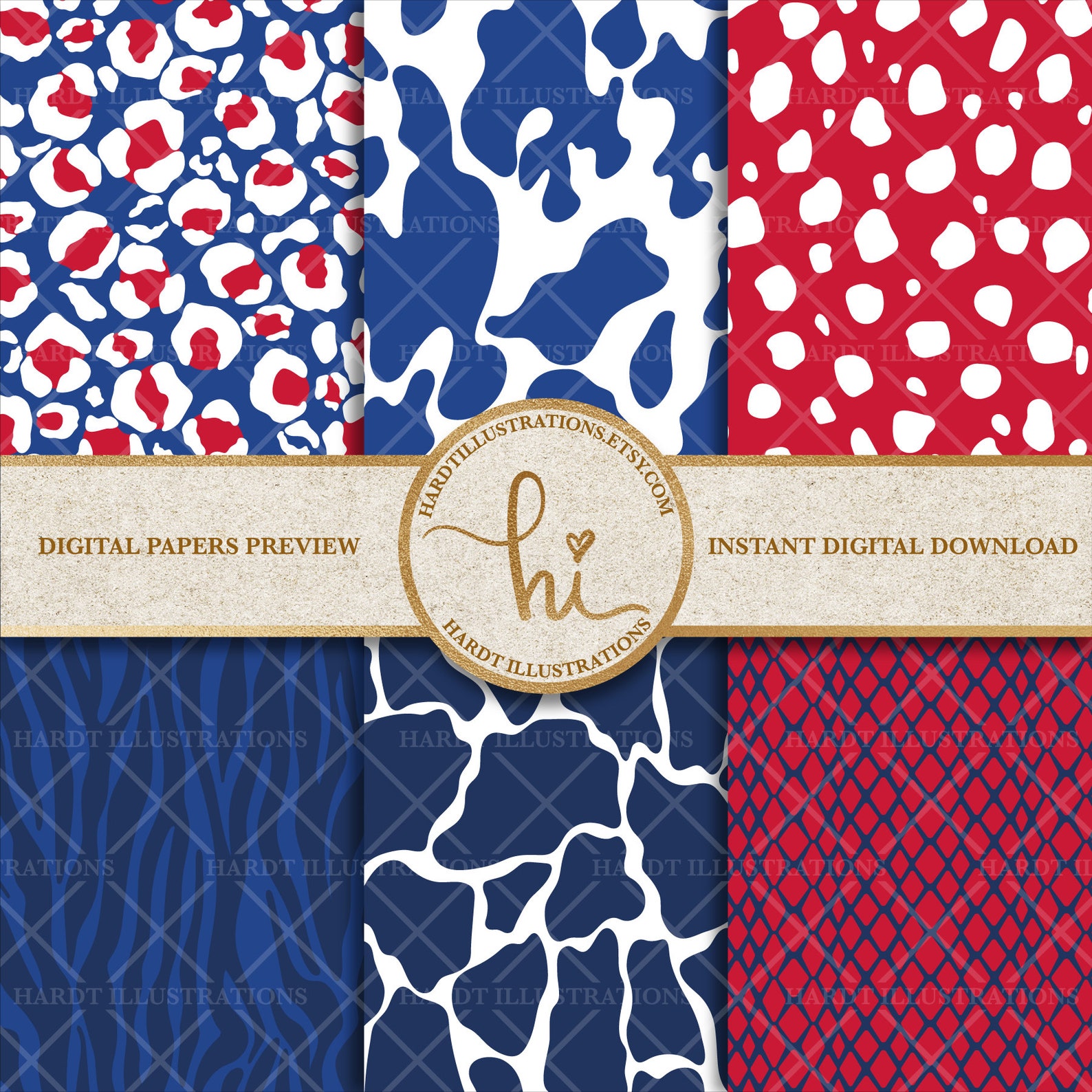 Red White & Blue Animal Print Digital Paper Safari Digital - Etsy