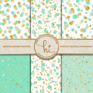 Mint & Gold Confetti Digital Paper, Confetti Background, Pastel Baby ...