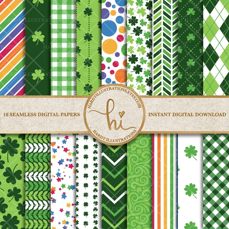 Saint Patrick's Day Digital Paper Four Leaf Clover - Etsy