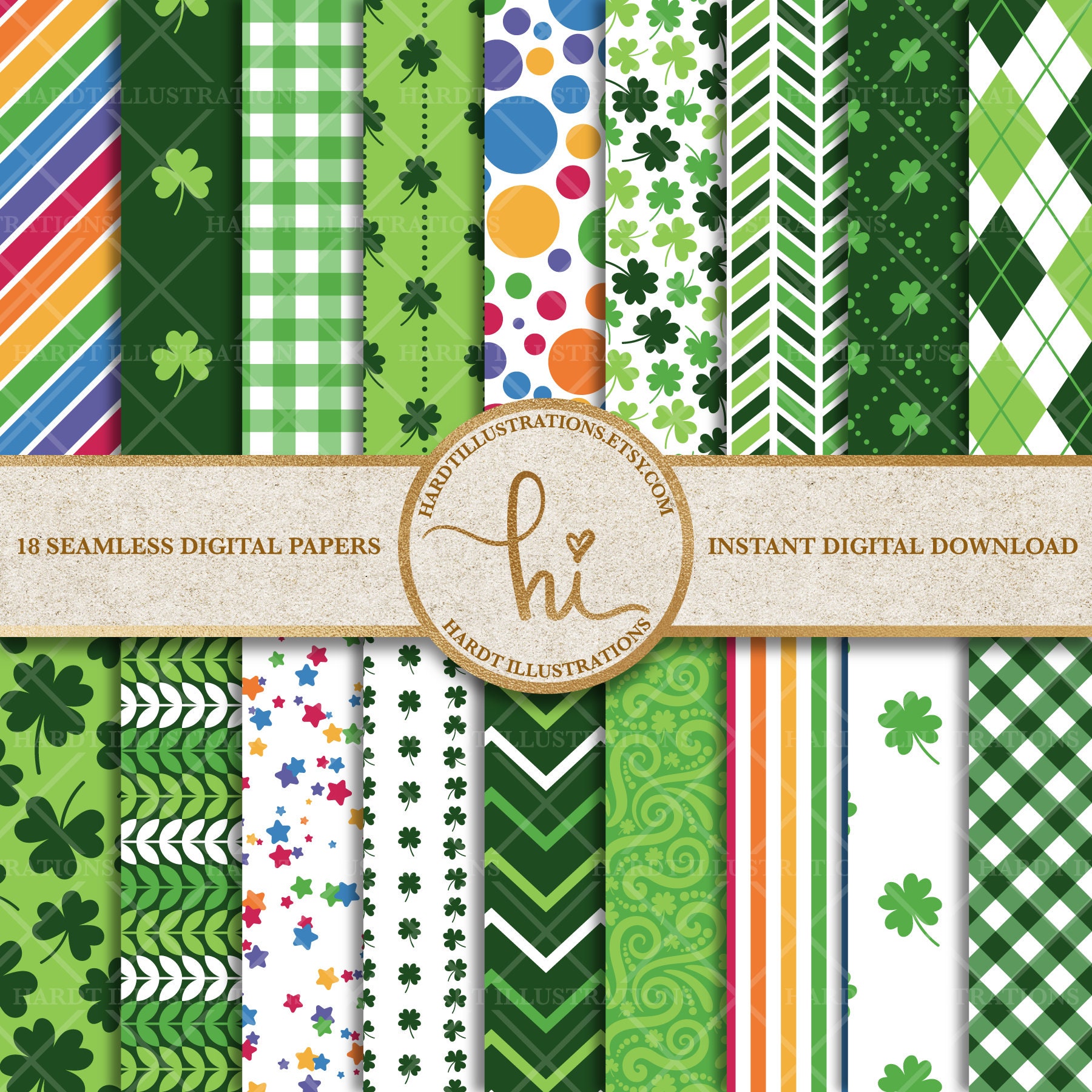 Saint Patrick's Day Digital Paper Four Leaf Clover | Etsy