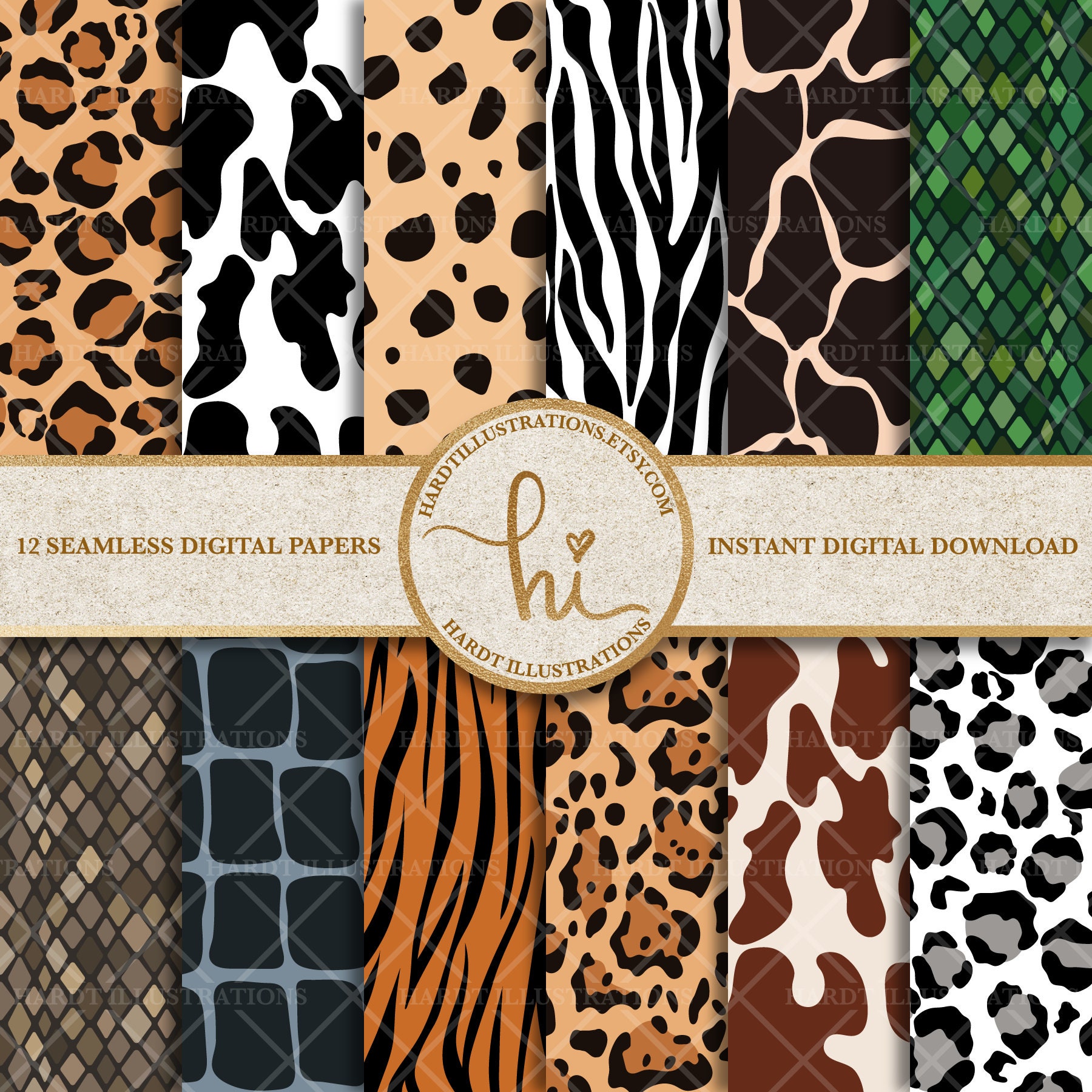 Animal Print Digital Paper Safari Digital Paper Zoo Animals | Etsy