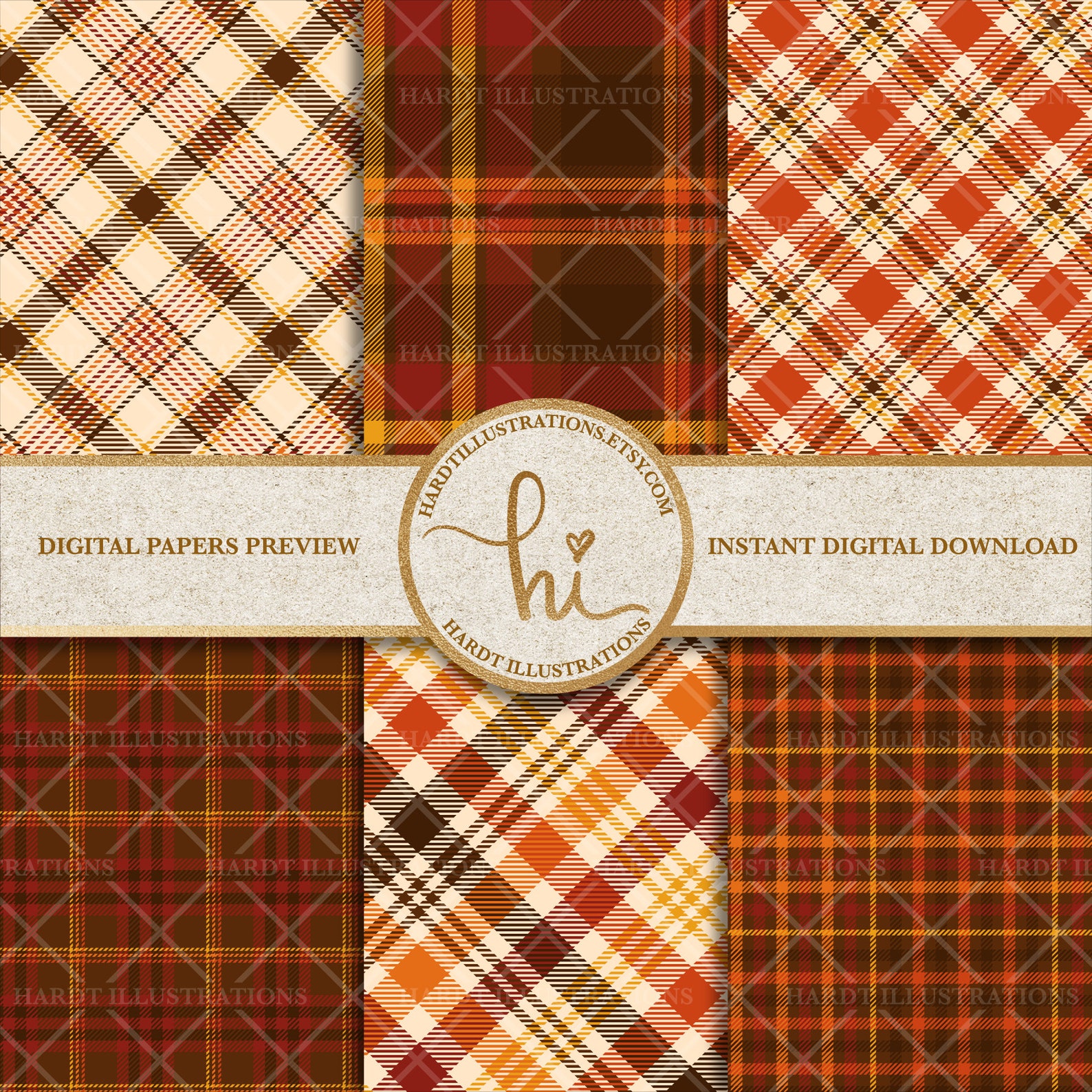 Thanksgiving Plaid Digital Paper, Autumn Checkered Design, Vintage ...