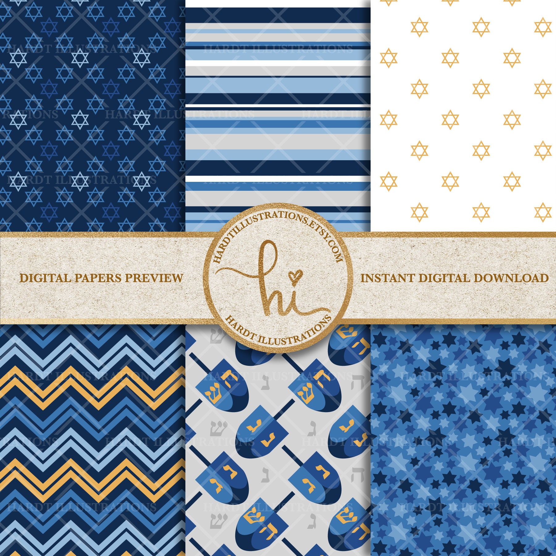 Hanukkah Digital Paper Jewish Digital Paper Star of David | Etsy