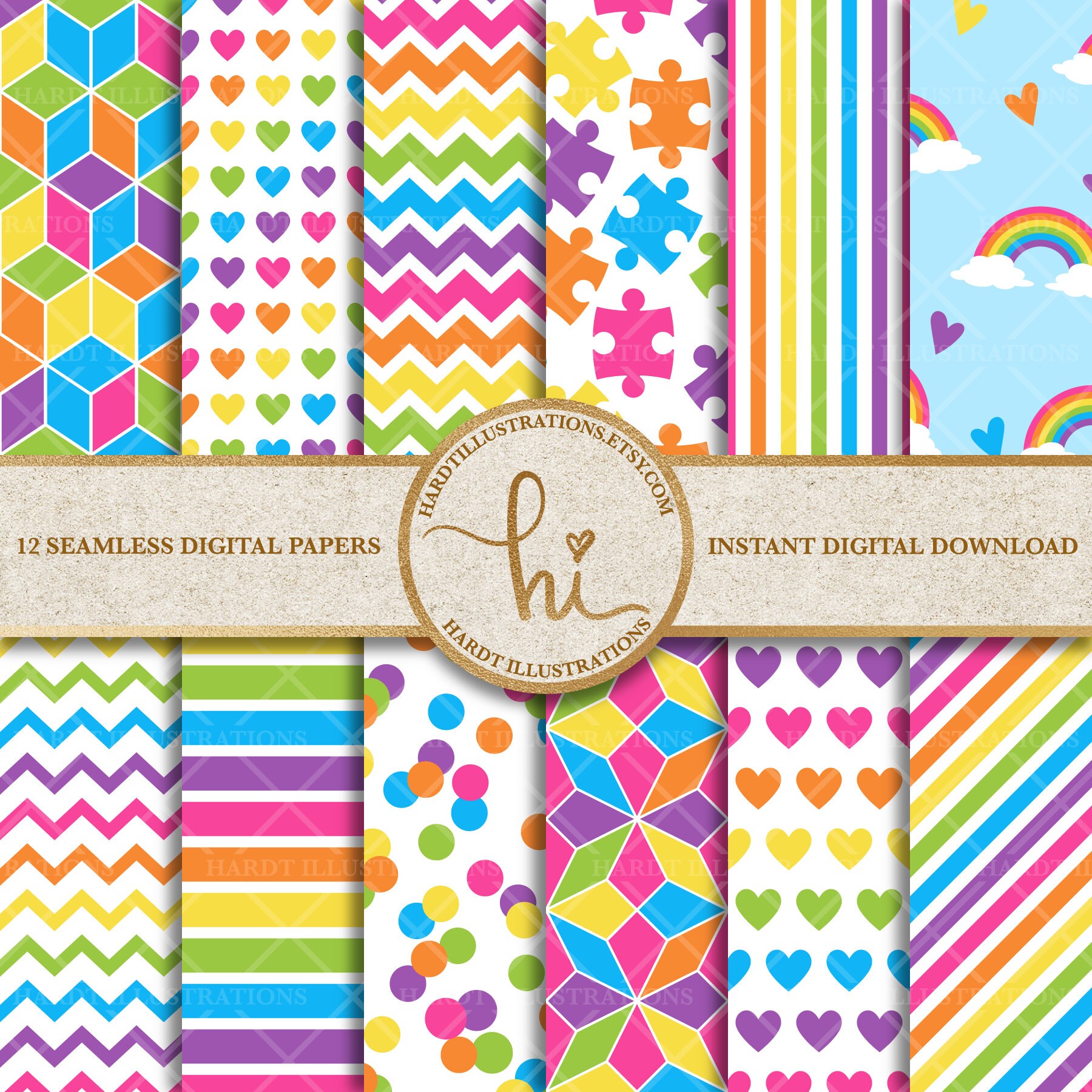 Bright Rainbow Digital Paper Colorful Rainbow Pattern | Etsy