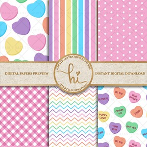 Candy Heart Digital Paper, Valentine Digital Paper, Conversation Hearts ...
