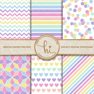 Pastel Rainbow Digital Paper, Colorful Rainbow Pattern, Geometric ...