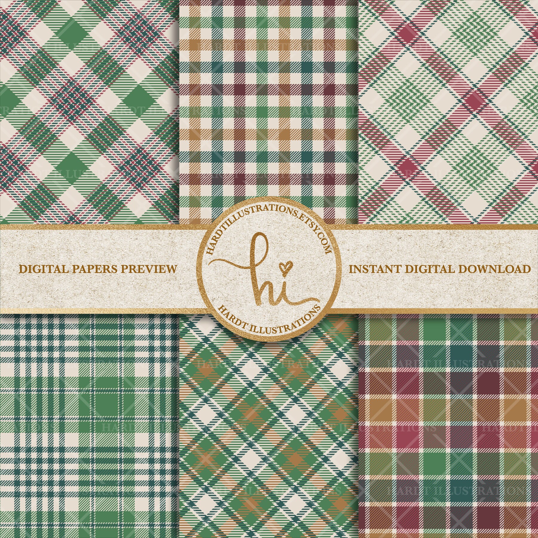 Vintage Christmas Plaid Digital Paper Checkered Design | Etsy