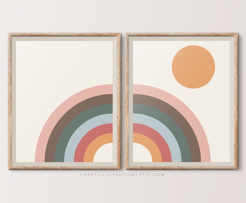 Mid Century Modern Rainbow Art Prints Set of 2 PRINTABLE Wall - Etsy