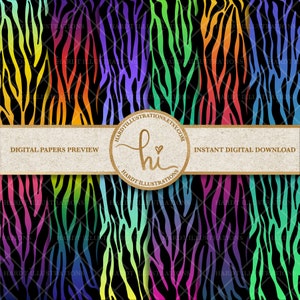 Zebra Stripes Digital Paper, Funky Animal Print Digital Paper, Neon ...