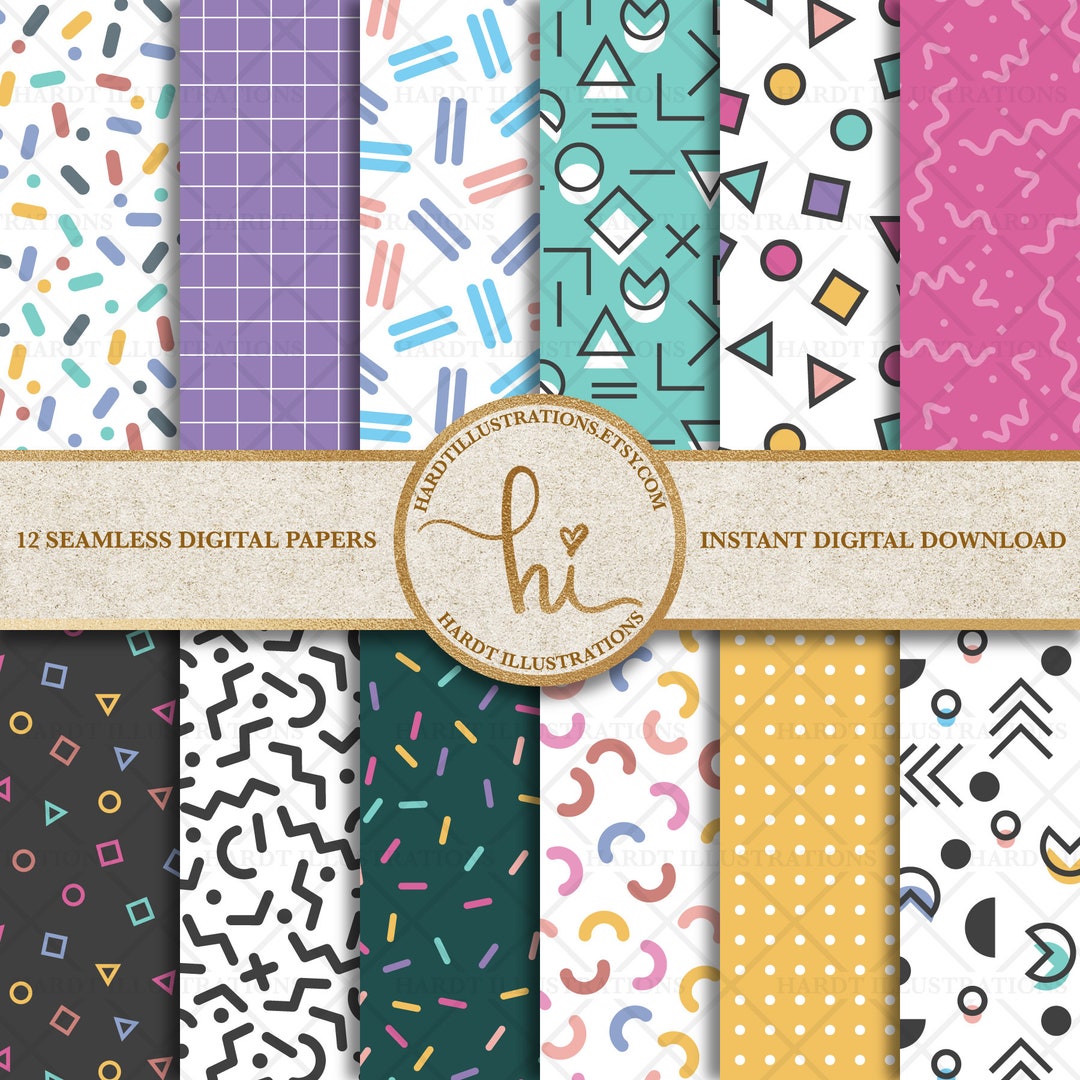 Retro Digital Paper, Confetti Sprinkles, Nerdy Geeky Paper, Geometric ...