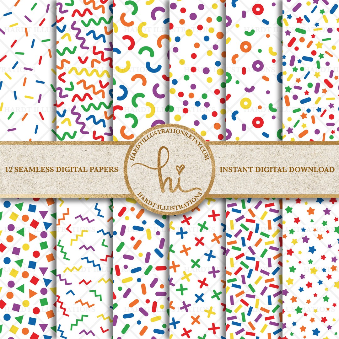 Rainbow Confetti Digital Paper, Confetti Background, Birthday Party ...