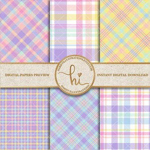 Pastel Rainbow Plaid Digital Paper, Checkered Design, Spring Plaid ...