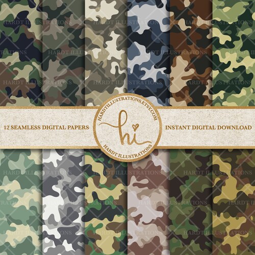 Camo Digital Paper Distressed Camouflage Seamless Pattern by - Etsy