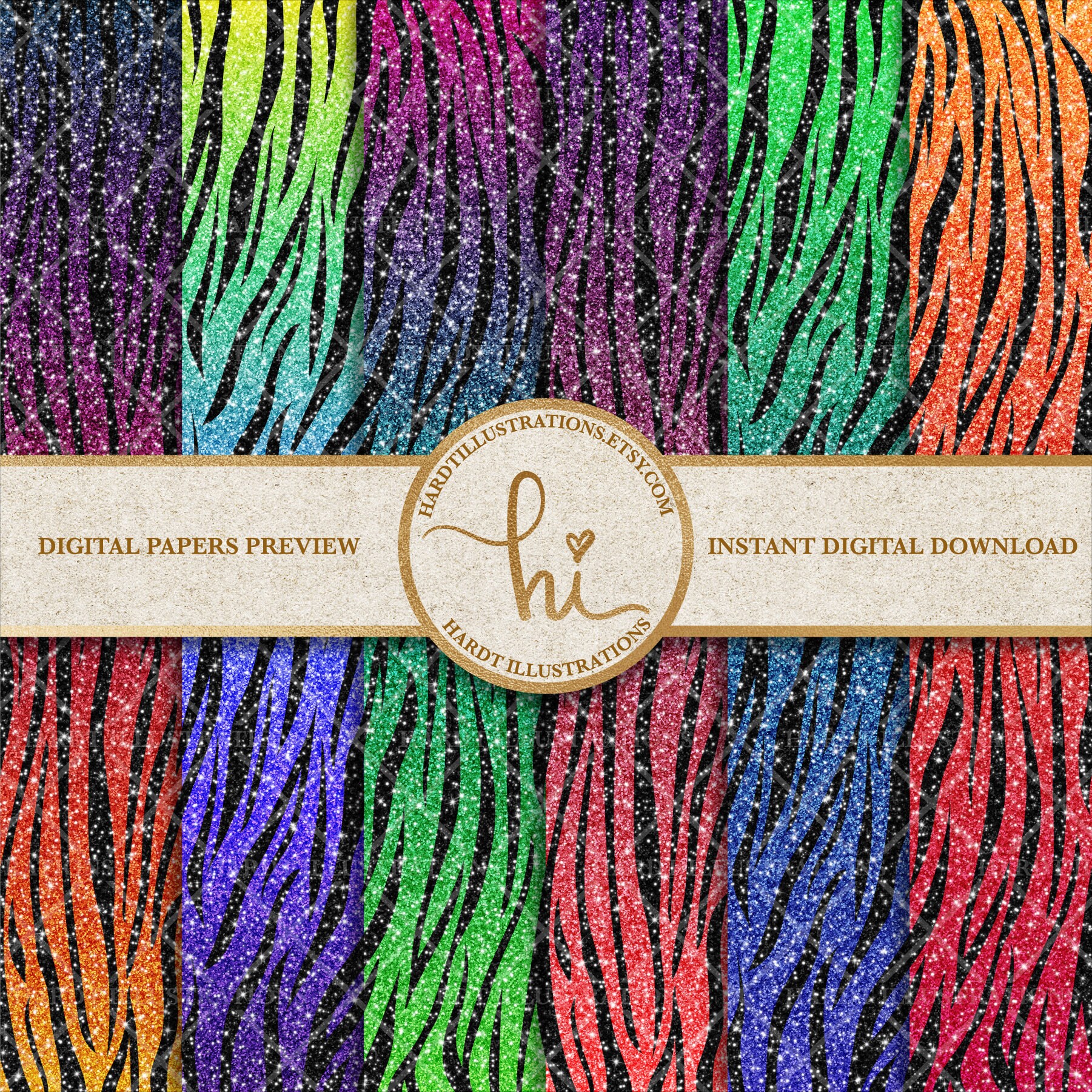 Glitter Tiger Stripes Digital Paper Funky Animal Print | Etsy