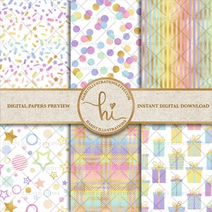Pastel Rainbow Birthday Digital Paper, Colorful Party Designs, Confetti ...